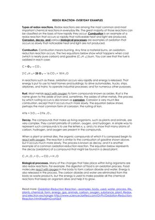 Redox Reactions Everyday Examples DOC