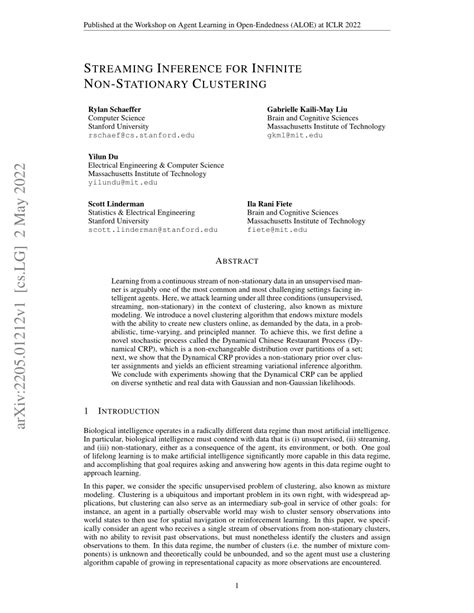 Pdf Streaming Inference For Infinite Non Stationary Clustering