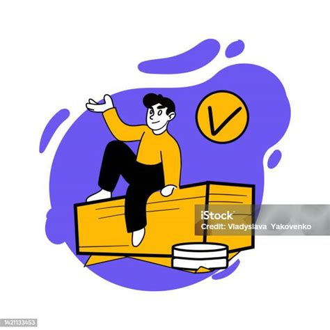 벡터는 돈 더미에 앉아있는 사람의 그림을 그렸습니다 돈 사업가 급여 수입 지출 저축 은행 체크 마크 동전을 벌 수 있습니다 재무 관리 개념 평면 드로잉 스타일 Eps10