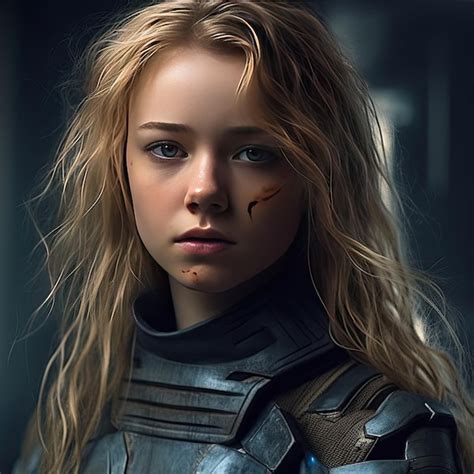 Premium Ai Image A Girl With Blonde Hair And Blue Eyes Stands In A Dark Room