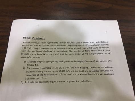Solved Design Problem1 A Dilute Aqueous Sodium Hypochlorite Chegg