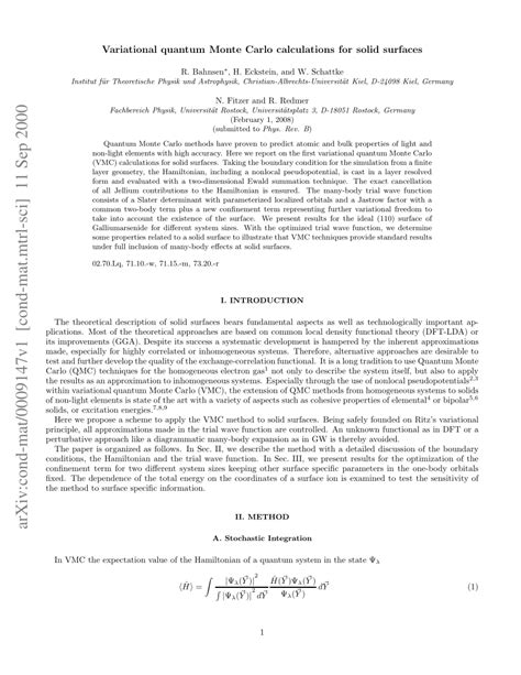 Pdf Variational Quantum Monte Carlo Calculations For Solid Surfaces