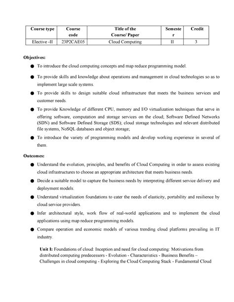 Syllabus For Cloud Computing Course Type Course Code Title Of The