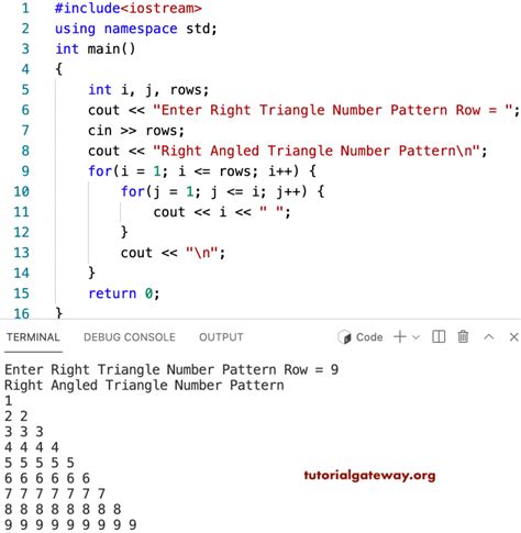 C Program To Print Right Triangle Number Pattern