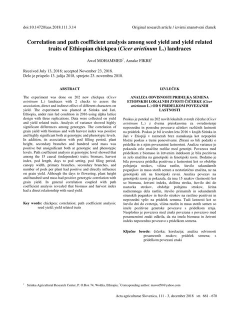 Pdf Correlation And Path Coefficient Analysis Among Seed Yield And