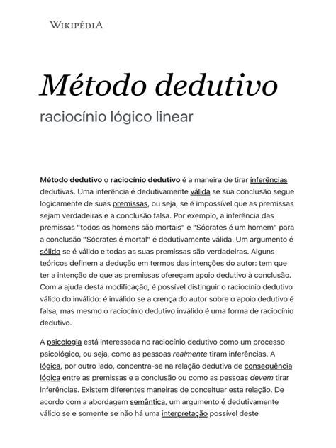 Método Dedutivo M A Enciclopédia Livre Pdf Raciocínio Dedutivo