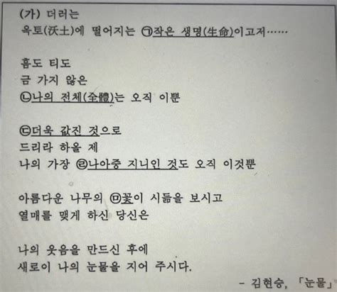 문학 김현승 눈물 질문 지식in
