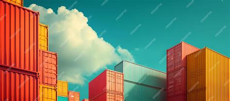 Premium Photo Colorful Shipping Containers Stacked Under A Clear Sky Industrial Cargo Concept