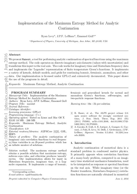Pdf Implementation Of The Maximum Entropy Method For Analytic