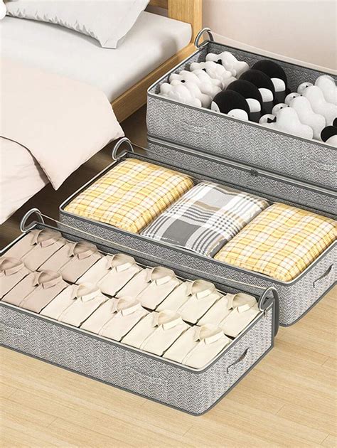 Pc Foldable Clothes Storage Box Large Capacity Under Bed Storage Bag Non Woven Quilt Storage