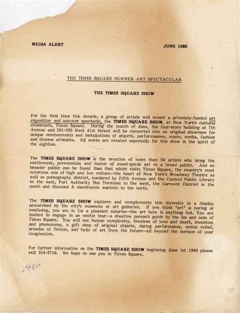 Gallery 98 The Times Square Show Are Americans Afraid Of Sex Flyer With Note On Back To