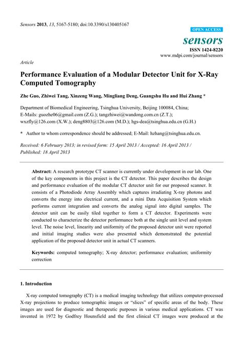 Pdf Performance Evaluation Of A Modular Detector Unit For X Ray Computed Tomography