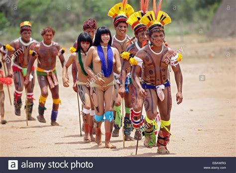 Kalapalo Indios Mato Grosso Brazil South America Stock Photo