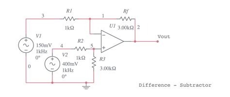 Difference Subtrator Amplifier Multisim Live