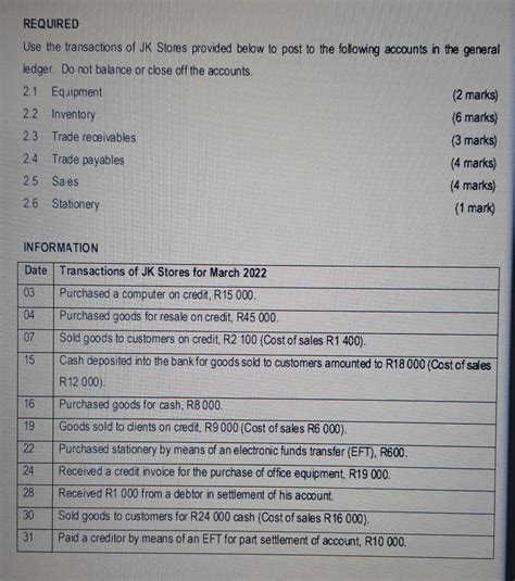 Solved REQUIRED Use The Transactions Of JK Stores Provided Chegg Com