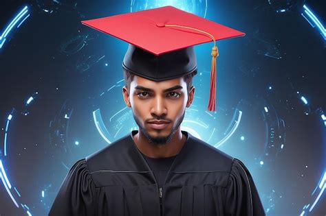Graduate With Graduation Cap And Futuristic Visor Premium Ai