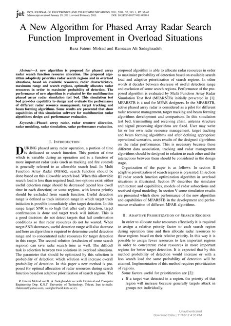Pdf A New Algorithm For Phased Array Radar Search Function Improvement In Overload Situations