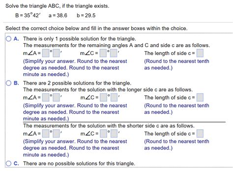 Solved Solve The Triangle Abc If The Triangle Exists B