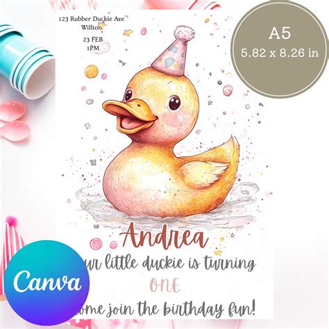 Editable Rubber Duckie Birthday Invitation For Girls Splish Splash