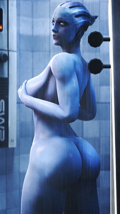 rule 34 1girls 3d 3d artwork alien girl asari ass blue body breasts covering breasts dat ass