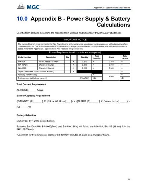 Appendix A Specificatio