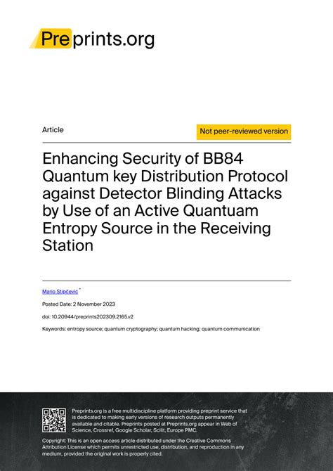 Pdf Enhancing Security Of Bb84 Quantum Key Distribution Protocol Against Detector Blinding