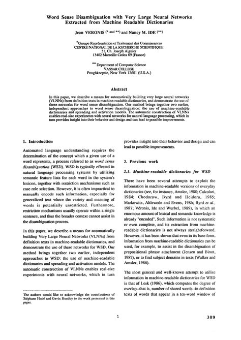 Pdf Word Sense Disambiguation With Very Large Neural Networks Extracted From Machine Readable