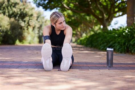 Fitness Legs And Woman Stretching Before Exercise Workout Or Training