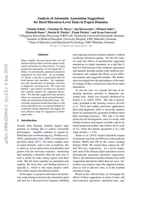 Pdf Analysis Of Automatic Annotation Suggestions For Hard Discourse Level Tasks In Expert Domains