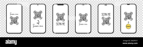 Set Realistic Smartphone With Qr Code Scanner Scan Me Stock Vector Image And Art Alamy