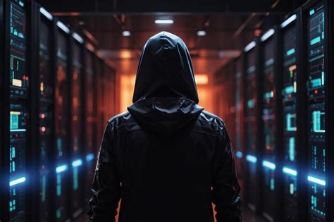 Premium AI Image Photo Illustration Of Back Rear View Silhouette Of Hooded Man Hacker In