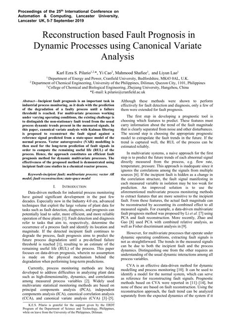 Pdf Reconstruction Based Fault Prognosis In Dynamic Processes Using Canonical Variate Analysis