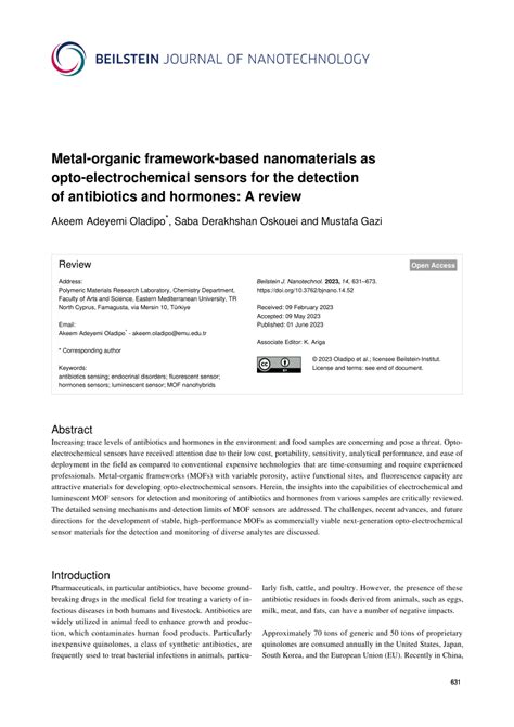 Pdf Metal Organic Framework Based Nanomaterials As Opto Electrochemical Sensors For The