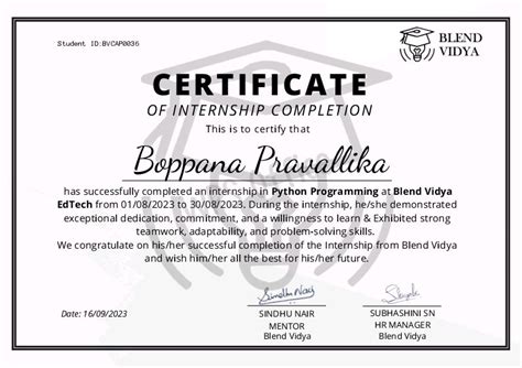 Completed My Internship On Python Programming At Blend Vidya