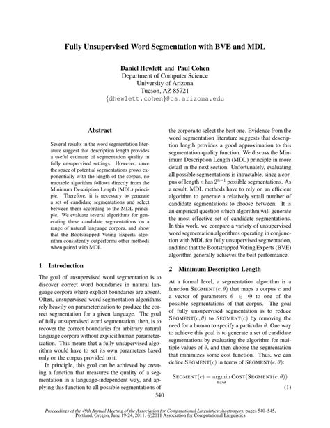 Pdf Fully Unsupervised Word Segmentation With Bve And Mdl