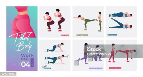 여성 운동 세트 피트니스와 요가 운동을하는 여성 런지 푸쉬업 스쿼트 아령행 버피 사이드 판자 시토프스 둔부 다리 다리 인상 러시아 트위스트 사이드 크런치 등 스포츠 훈련에