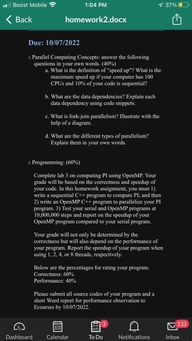 Due 10072022 1 Parallel Computing Concepts