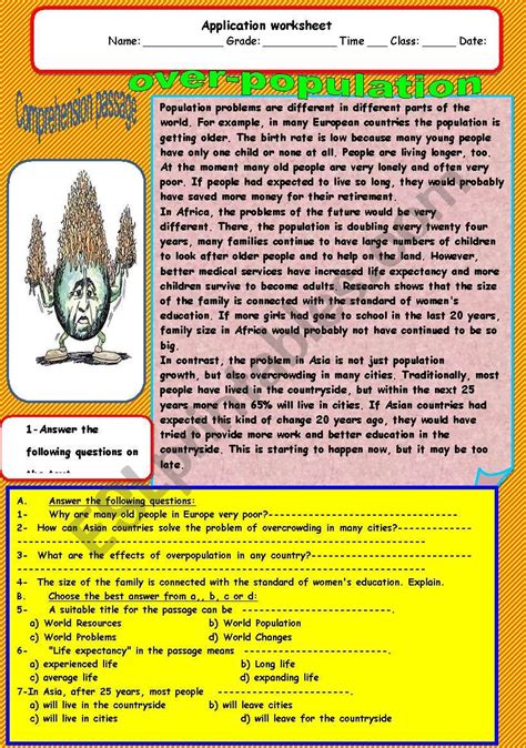 Over Population Esl Worksheet By Adel A