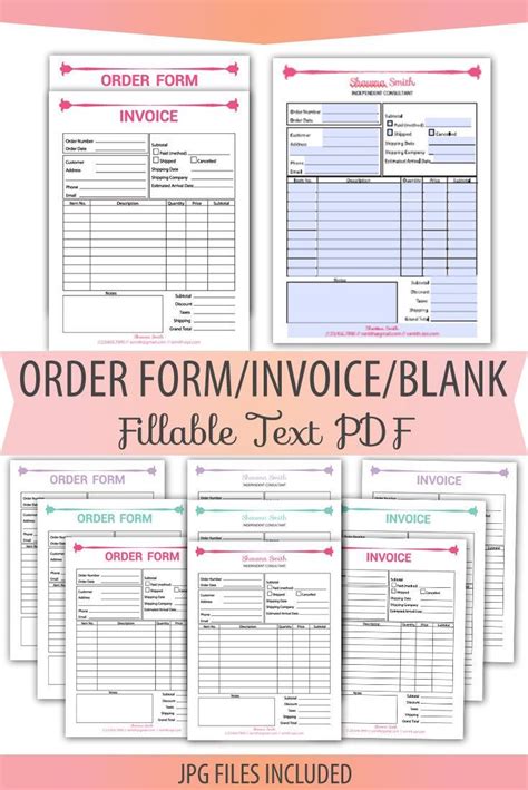 Fillableeditable Text Only Pdf Order Form 3 Colors Invoice Blank