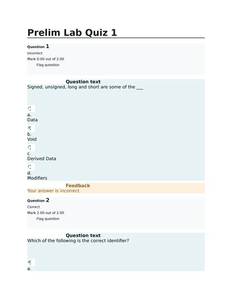 Ugrd Ite6200a 2213t Computer Progrmming 1 Prelim Lab Quiz 1 Question 1 Incorrect Mark 0 Out Of