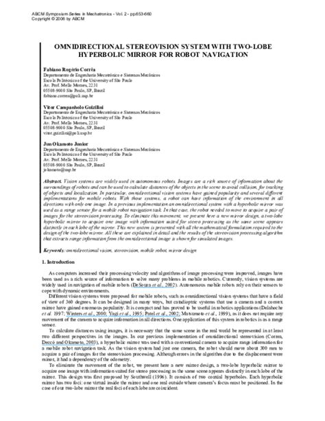 Pdf Omnidirectional Stereovision System With Two Lobe Hyperbolic Mirror For Robot Navigation