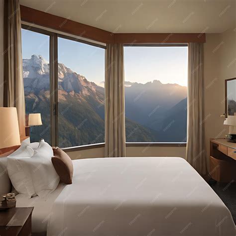 Premium Photo A Hotel Room With A Bed And A Window With A View Of