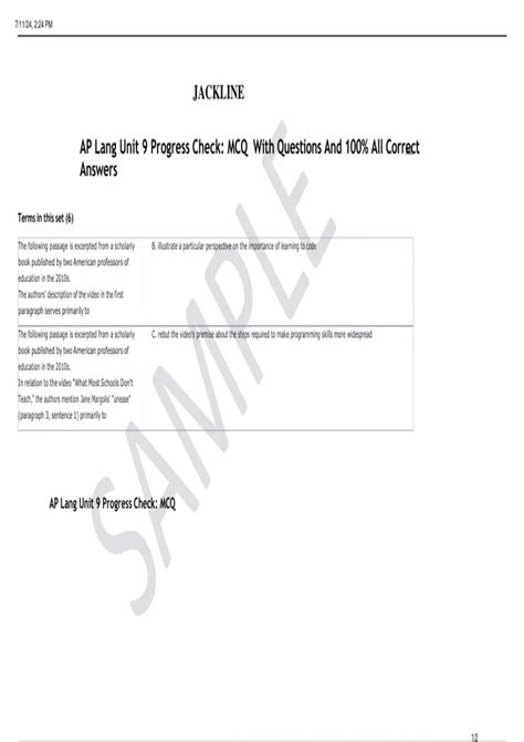 ap lang unit 9 progress check mcq with questions and 100 all correct answers computer tech
