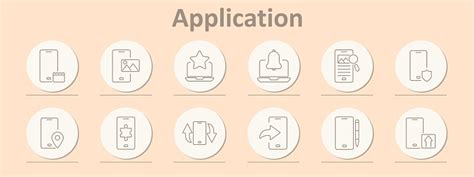 응용 프로그램 아이콘 집합입니다 캘린더 사진 별 벨 텍스트 방패 위치 퍼즐 동기화 보내기 편집 업로드 베이지색 배경에 선 아이콘 아이콘에 대한 스톡 벡터 아트 및 기타