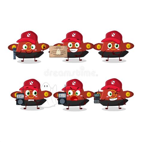 Ghost Hunter Cartoon Red Chinese Hat Character Using Camera Stock