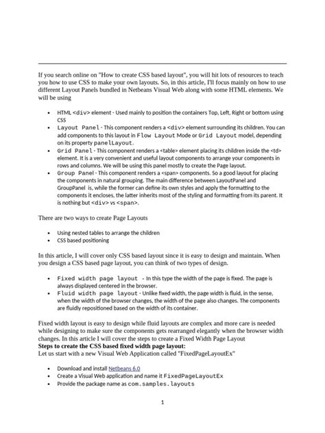 Creating Css Based Fixed Layout Pdf Page Layout Html