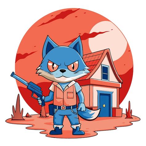 A Cat With A Gun Depicted As An Anime Character Navigating Through A