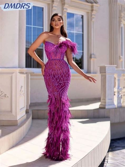 Exquisite Purple Feathers Cocktail Dresses Sexy One Shoulder Backless