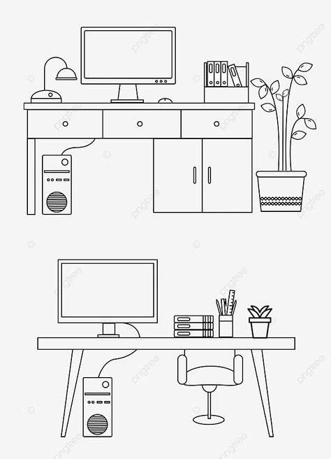 Simple Line Hd Transparent Simple Desk Scene Line Drawing Wing Drawing Desk Drawing Scene