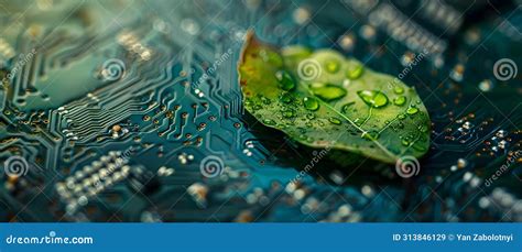 Eco Friendly Tech Leaf On Circuit Board Concept Sustainable